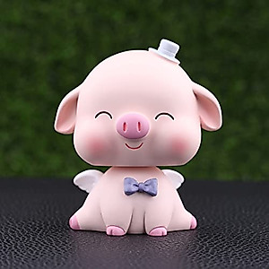 Car Pig Ornament,MoreChioce Bobble Shaking Head Pig Car Dashboard Ornament Pig Figures Toy Car Interior Decor Desktop Ornament for Gift,Open Eyes