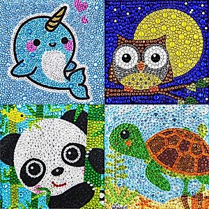 4 Packs 5d Painting Kit for Kids Diamond Painting Drill Painting by Number Kits Kids Diamond Arts Crafts for Home Wall Decor (Turtle Panda Whale Owl)