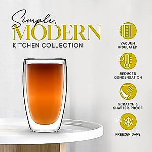 Kitchables Double Walled Glass Coffee Mugs Set of 2, 15oz Insulated Glass Coffee Mugs for Cappuccino, Latte, Tea, Espresso - Latte Cup - Tazas Para Cafe