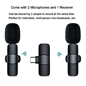 AKARMOVO Wireless Lavalier Microphone for Type-C Android Phone, Plug-Play Lapel Clip-on Mic with 2 Microphones for USB-C Port, Auto Sync Noise Reduction for Video Recording, Interview, Vlog