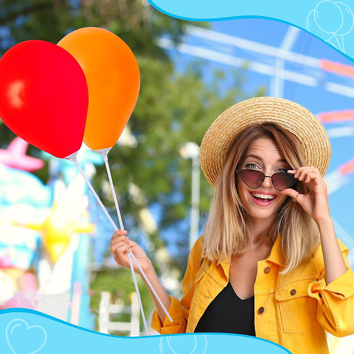 Apoulin Balloon Sticks - 100Pcs Balloon Stick and Cup for Party Wedding