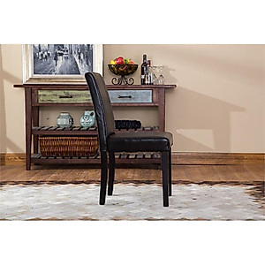 Roundhill Furniture Urban Style Solid Wood Leatherette Padded Parson Chair, Black, Set of 2
