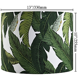 Tropical Lamp Shades - Natural Burlap Drum Lampshades with Greenery Leaf Print - 13" Top x 13" Bottom x 10" High - Ideal for Table & Floor Lamps - Hand Crafted - Farmhouse Decor - Assembly Required