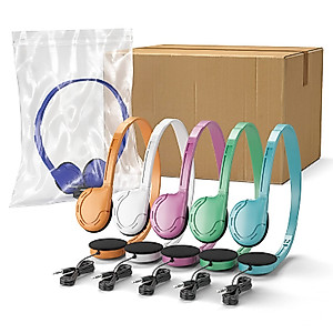 Keewonda School Headphones 12 Pack Multi Colors, Bulk Wired Disposable Kids Headphones for Classroom Students Individual Package