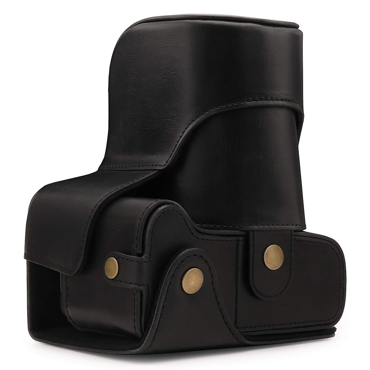 MegaGear MG1607 Ever Ready Leather Camera Case compatible with Canon EOS Rebel T7 (18-55mm), 2000D (18-55mm) - Black