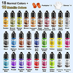 Alcohol Ink Set - 28 Bottles Vivid Colors High Concentration Metallic Alcohol Paint Resin Dye, Safe Fast Drying Effect, Alcohol Ink for Epoxy Resin, Art Painting, Glass, Tumbler Making, 10ml Each