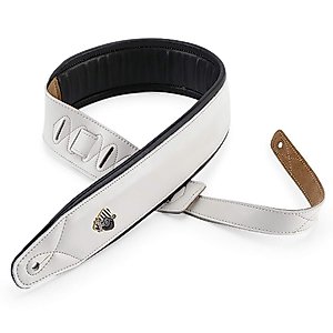 BestSounds Genuine Leather Guitar Strap for Electric & Acoustic Bass Guitar, White Padded Guitar Strap