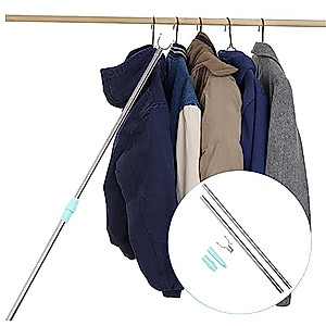 BUGUUYO Stainless Steel Telescopic Rod Retractable Clothesline Clothing Racks for Home Metal Coat Hanger Clothes Hook Reach Stick Telescoping Clothesline Pole Clothes Drying Supplies Elder