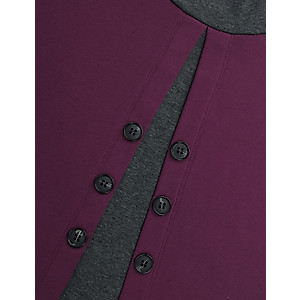 Bebonnie Fall Tops for Women 2025 Trendy,Petite Long Sleeve Cowl Neck Warm Splicing Tunic Tops with Buttons Magenta Grey Small