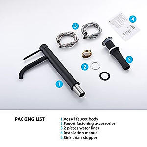 Bathroom Vessel Sink Faucet Matte Black Single Hole Tall Faucet with Long Spout, Include Pop up Sink Drain Stopper