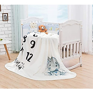Baby Monthly Milestone Blanket - Organic Plush Fleece Photography Background Prop for Boy Girl Newborn Soft Elephant Blanket with Frame Large 47''x40''