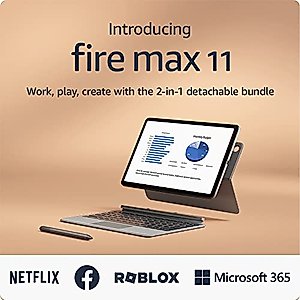 Introducing Amazon Fire Max 11 tablet productivity bundle with Keyboard Case, Stylus Pen, octa-core processor, 4 GB RAM to do more throughout your day, 128 GB, Gray, without lockscreen ads