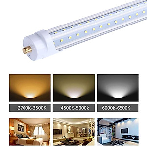 T8 V Shaped 8FT LED Tube Light,Need Bypass Ballast,65W Single Pin FA8 Base 7800LM 6000K Cold White, 8 Foot (Replace 150W LED Fluorescent Bulbs) Dual-Ended Power AC 85-277V 12 Pack