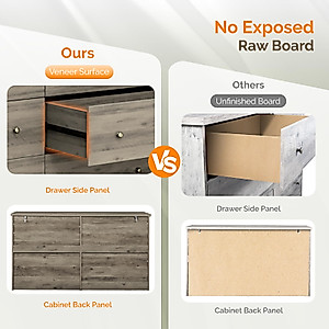 VINGLI 6 Drawer Dresser, 46.8" Tall Dresser Chest of Drawers for Bedroom, Wood Dresser with 3 Different-Sized Drawers, Rustic Grey Dresser for Living Room, Hallway, Home Office