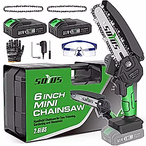 Mini Chainsaw 6-Inch Cordless, SOYUS Electric Chainsaw Mini Battery Chainsaw with 2Pcs Batteries, Handheld Small Chainsaw for Tree Trimming Branch Wood Cutting Green