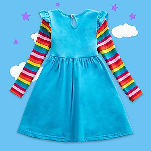 UnionKK Kids Girls Autumn Casual Unicorn Dresses Cotton Long Sleeve Crew Neck Dress 2-7 Years (Blue, 5T)