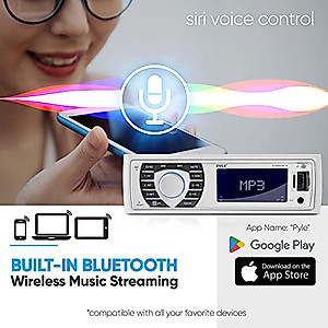 Pyle Bluetooth Marine Receiver Stereo - 12v Single DIN Style Boat In dash Radio Receiver System with Digital LCD, RCA, MP3, USB, SD, AM FM Radio - Remote Control, Wiring Harness - PLRMR23BTW (White)