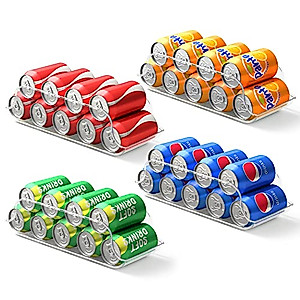 Lifewit 4pcs Soda Can Organizer for Refrigerator Kitchen Pantry Fridge Freezer Countertop Cabinet in Home, Office, Clear Plastic Beverage Drink Holder Rack, Each for 9 Pop Cans 355ml