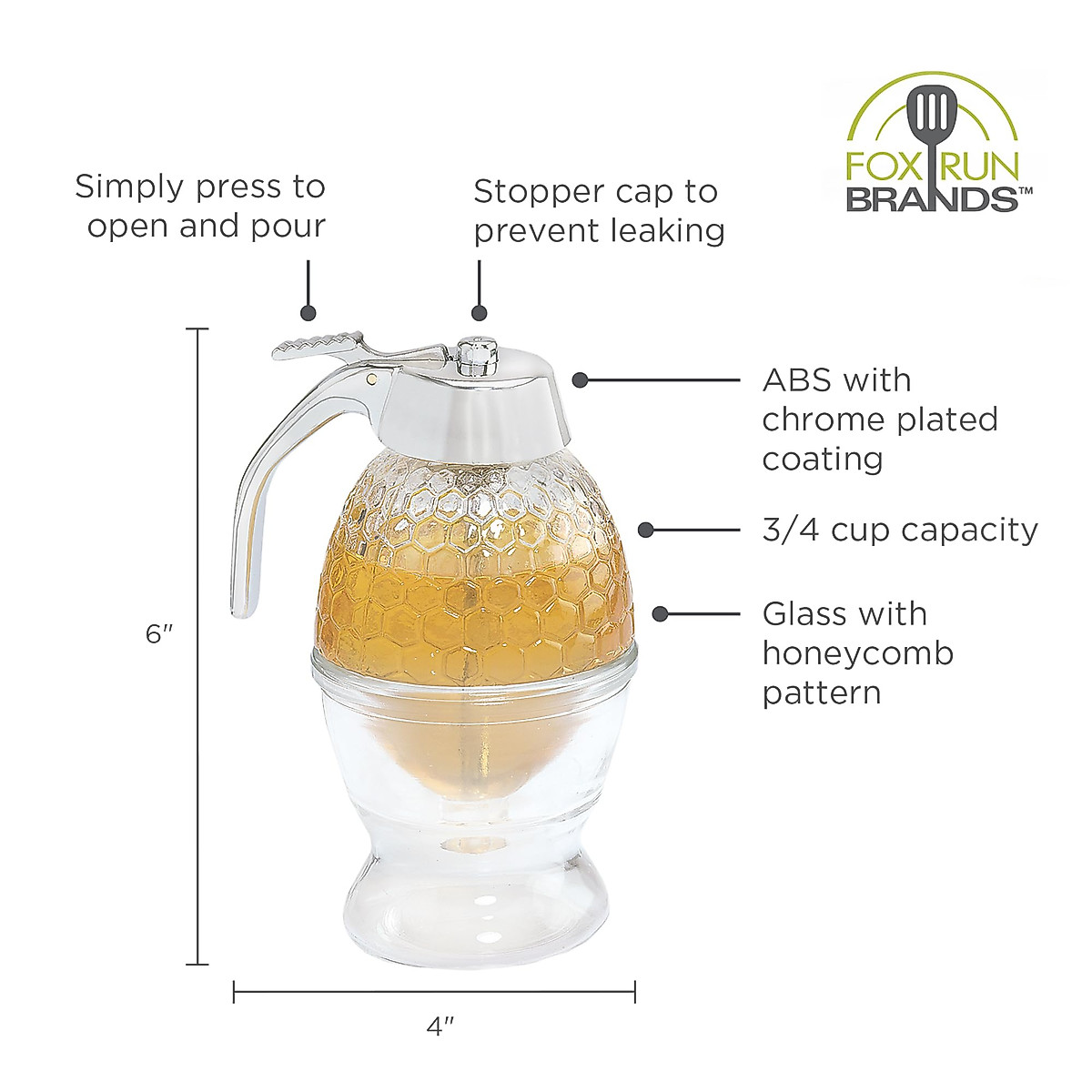 Fox Run Syrup Dispenser Honey, 1 Count (Pack of 1), Clear