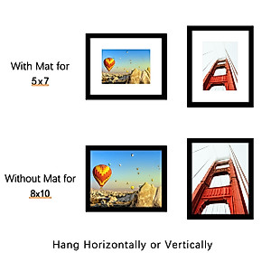 Wiscet 8x10 Picture Frame Set of 3, Display Pictures 5x7 with Mat or 8 x 10 Without Mat, Photo Frame for Wall Mounting or Tabletop Display, Black