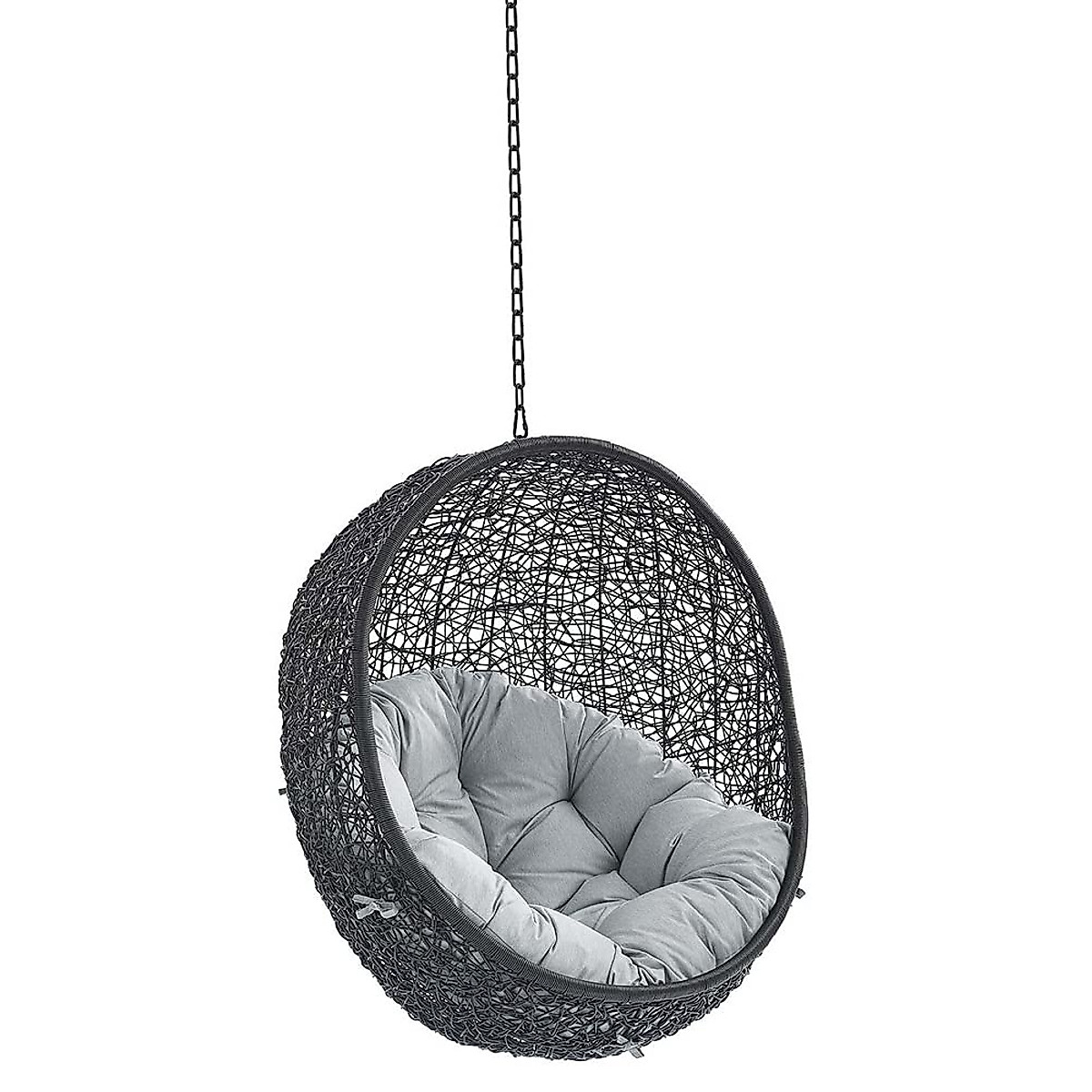Modway EEI-3635-BLK-GRY Encase Wicker Rattan Outdoor Patio Swing Chair with Hanging Steel Chain in Black Gray