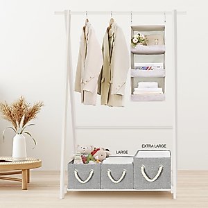 TOPIA HOME Closet Organizers and Storage Bins for Shelves, EXTRA LARGE, 3-Pack Foldable Storage Baskets for Organizing with Rope Handles, Collapsible Fabric Cube Organization Boxes, Gray, TP03DG