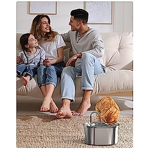 PEKTACO Cat Water Fountain - Pet Water Fountain Dog Water Dispenser Replacement Filters, 3.2L/108oz Stainless Steel Water Fountain for Cats Inside