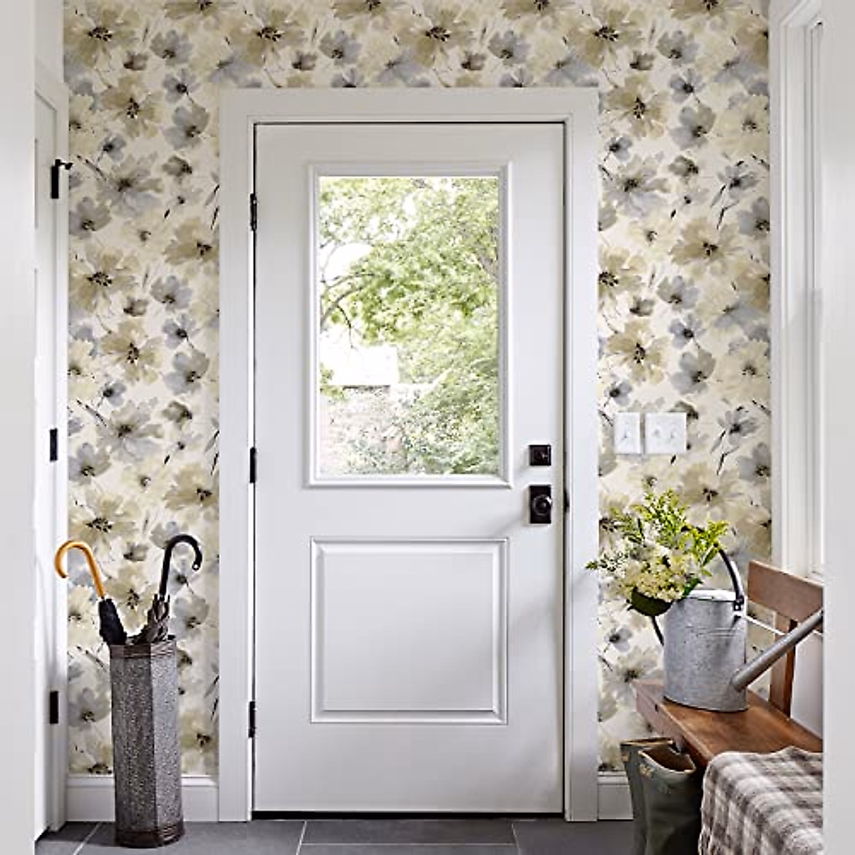 JiffDiff Watercolor Flower Peel and Stick Wallpaper Floral Peel and Stick Wallpaper Honey Wheat Yellow Wallpaper Stick On Wallpaper