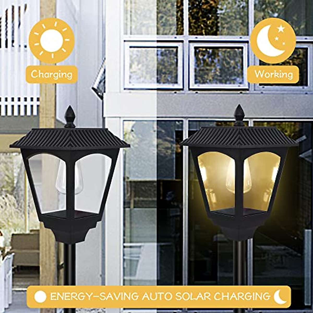 Dynaming 100 Lumen Solar Post Lights, 67 Inch Outdoor Solar Powered Vintage Street Lights, LED Edison Bulb Solar Post Lamp Waterproof for Garden Patio Lawn Pathway Driveway Backyard, Warm White