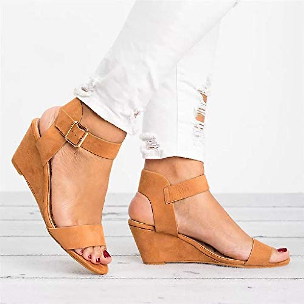 Rvidbe Women's Sandals Dressy, Platform Sandals for Women Dressy Summer, Wedges for Women, Women's Slide Wedge Sandal Summer Platform Casual Wedges Toe Open Toe Buckle Ankle Strap Sandals