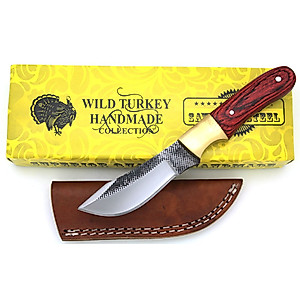 Wild Turkey Handmade Full Tang Real File Hunting Knife w/Leather Sheath Outdoors Hunting Camping Fishing Outdoors (SM-25)