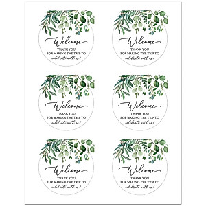 3" Round Wedding Welcome Stickers - Set of 24 (Greenery)