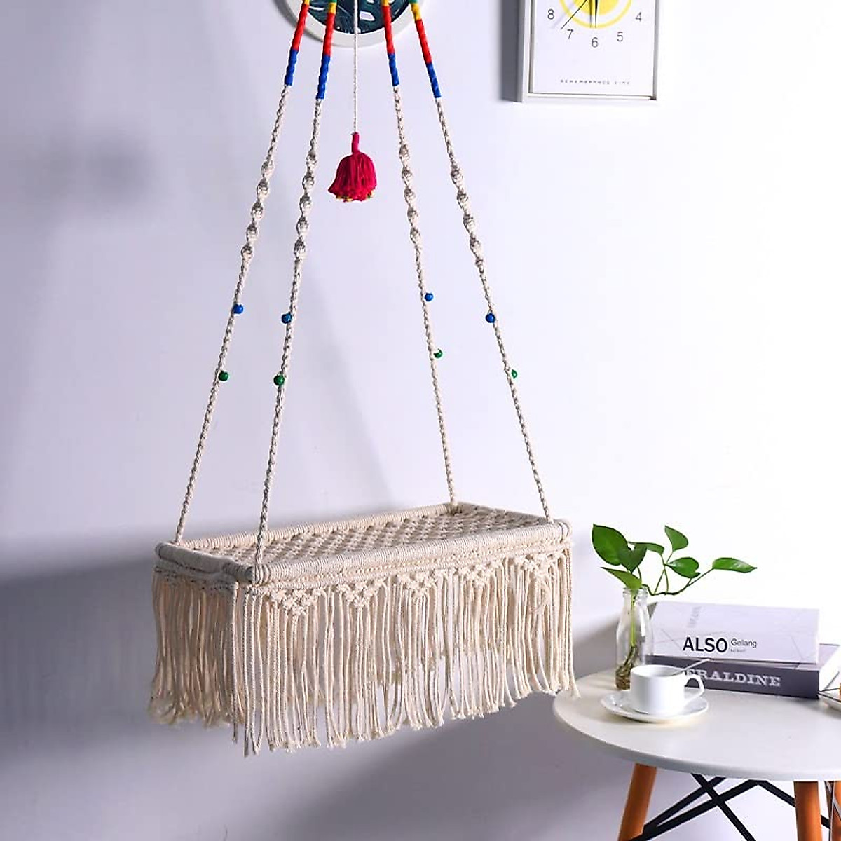 WODMB Cats Hanging Bed Cotton Pet Nest Cat Dog Hammock Thread Toy Swing Bohemian Wall Hanging (Color : A, Size : One Size)