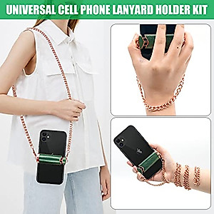Universal Cell Phone Lanyard Holder, 120cm Crossbody Necklace Lanyard & 30cm Rose Gold Phone Lanyard+ Emerald Green Phone Holder Wrist Strap Compatible with iPhone 14 13 12 and Most Smartphones
