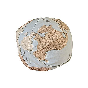 Lorena Canals USA Pouffe World Map, Light Blue, Natural, Linen, Beige, Grey, 1' 5" x Ø1' 8"