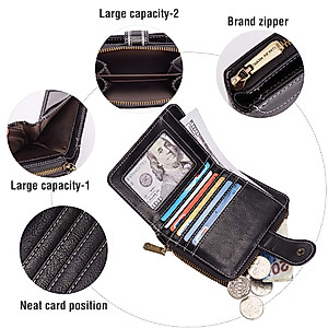 ZLON Small Wallets for Women RFID Blocking Genuine Leather Women Wallet with ID Window (Black)