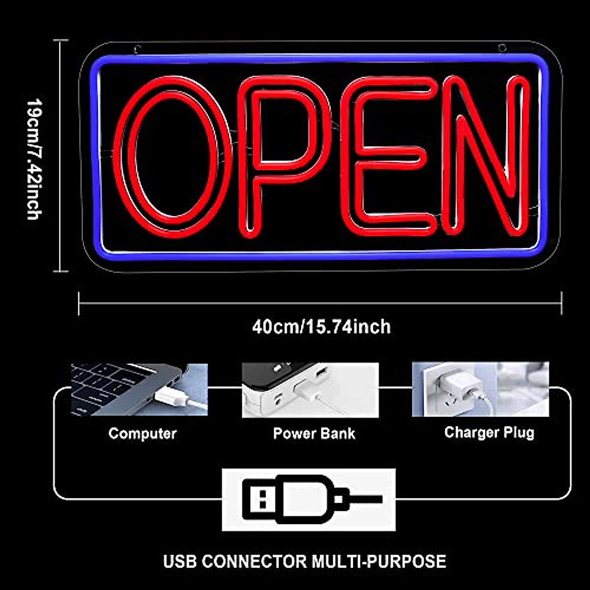 Open Neon Sign LED Light Up Sign USB Powered Switch for Shop Opening Ceremony Bar Club Store Restaurant Cafe Decoration Gifts