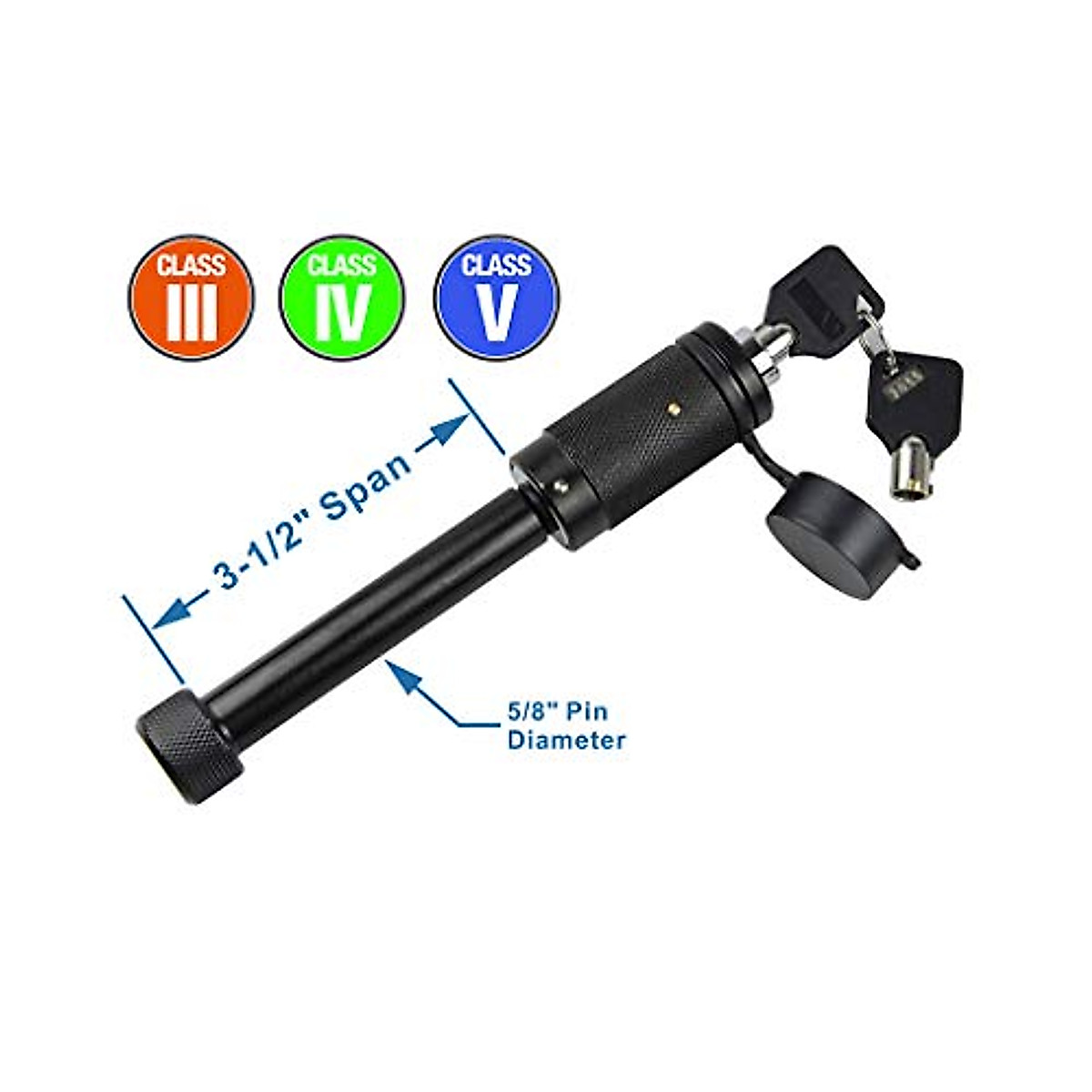 TOPTOW 63520 Trailer/RV Hitch Lock, 5/8 inch Locking Pin Dia, 3-1/2 inch Span, Fits for Class 3, 4, 5 Receiver