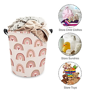 Hearts And Rainbows Laundry Basket, Collapsible Dirty Clothes Hamper With Handle, Suitable of Bedroom, Bathroom, Dormitory, farmhouse, Toy Basket