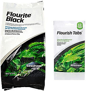 Seachem Flourite Black Clay Gravel Flourish Tabs Growth Supplement | Planted Aquarium Substrate and Plant Root Fertilizer