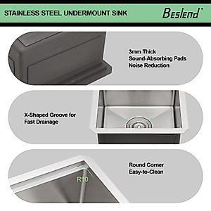 17 Undermount Kitchen Sink - Beslend 17x19 Inch Undermount Sink Ledge Workstation Kitchen Sink Stainless Steel 16 Gauge Single Bowl 10 Inch Deep Bar Prep Sink with Accessories