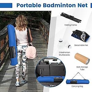 GYMAX Badminton Net, Height Adjustable Tennis Net Set w/Poles, 2 Birdies & Carry Bag, Easy Setup Pickleball Net Sports Net，Portable Volleyball Net for Indoor & Outdoor Game Beach, Backyard (13.8 FT)