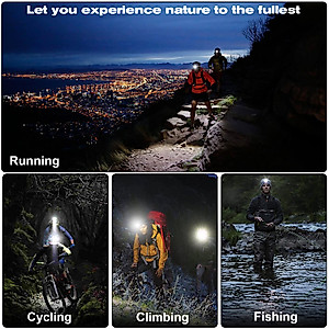 LED Rechargeable Headlamp, 90000 Lumens Super Bright with 5 Modes and IPX6 Level Waterproof USB Rechargeable Headlamp, 90° Adjustable, Suitable for Outdoor Camping, Running, Cycling,Climbing, Etc