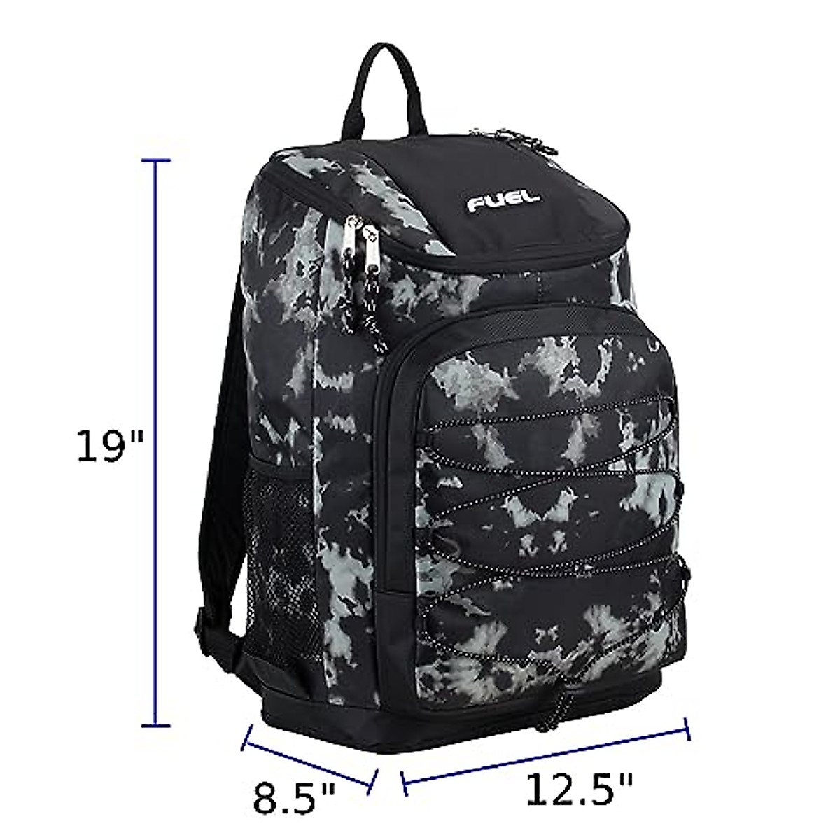 FUEL Wide Mouth Sports Backpack with Front Bungee and Inner Tech Pocket, Gungee Tie Dye/Black