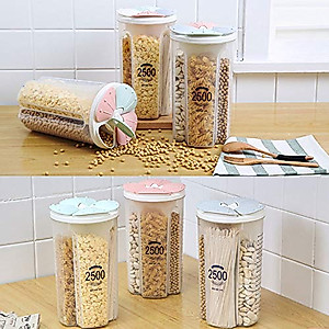 Cereal Storage Container, Airtight Food Storage Container BPA Free Plastic Cereal Dispenser Large Kitchen Storage Keeper with Lids and Compartments for Grain, Sugar, Flour, Rice, Nuts, Snacks (2.5L)