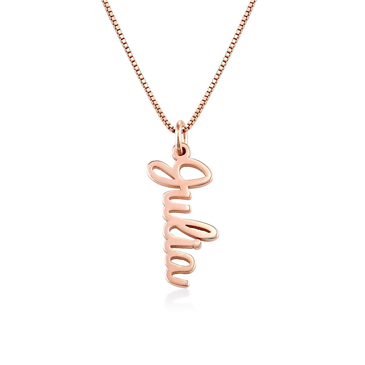 MYKA Personalized Vertical Name Necklace in Cursive in Sterling Silver 925 / Gold Plating - Classic Delicate Jewelry Gift for Her (18K Rose Gold Plated Silver 925)