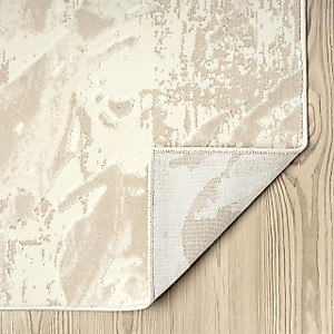 Abani Terra Cream 6' x 9' Area Rug for Living Room, Bedroom - Abstract Wavy Pattern - Durable & Easy to Clean