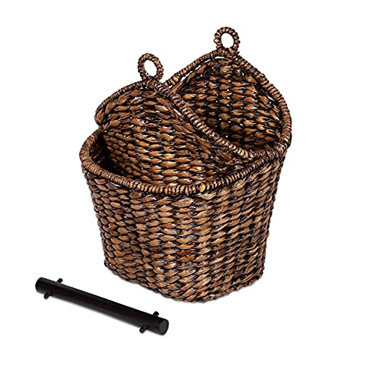 BirdRock Home Seagrass Magazine and Bathroom Basket - Hand Woven Toilet Paper Holder with Pocket - Grey Wash - Stylish Decorative Design - Wooden Basket Décor - Dispenser