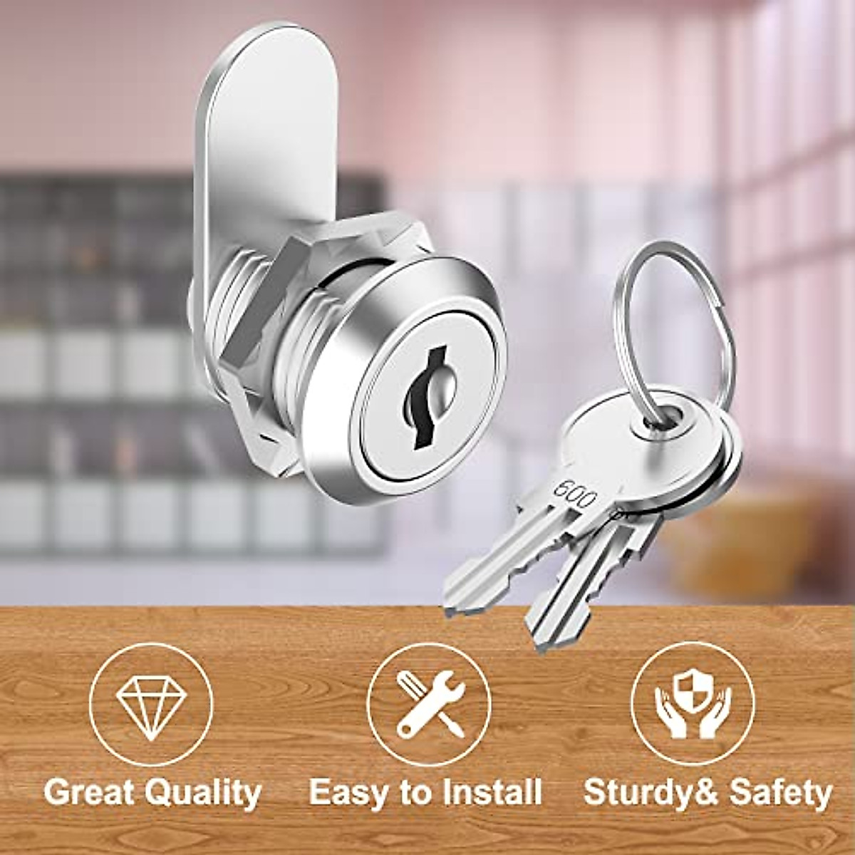 Hecfu 1 Pack Cabinet Locks with Keys, 5/8" Cam Lock keyed Alike, Secure Drawer File Cabinet Mailbox Lock Replacement RV Storage Locks, Zinc Alloy