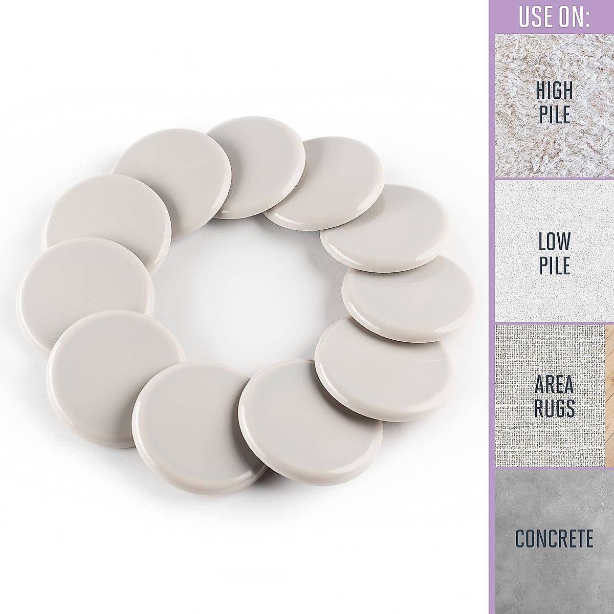 Super Sliders 3 1/2" Round Reusable Furniture Sliders for Carpet - Effortless Moving and Surface Protection, Beige (16 Pack)